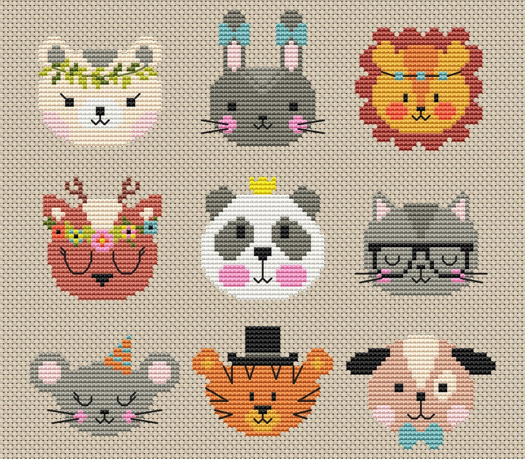 Animal Faces. Cross Stitch Pattern. PDF #25 - Etsy