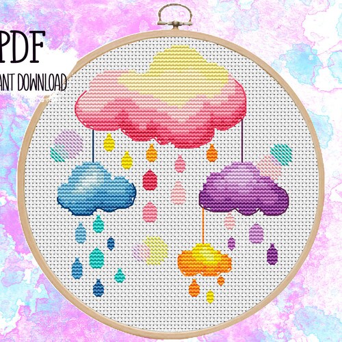 Colorful Clouds. Watercolor Drops. Cross Stitch Pattern. PDF | Etsy
