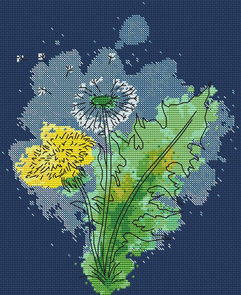 Cross Stitch Pattern. Watercolor Flower. Dandelion. Abstract - Etsy