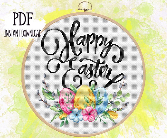 Happy Easter. Cross Stitch Pattern. PDF 95 | Etsy