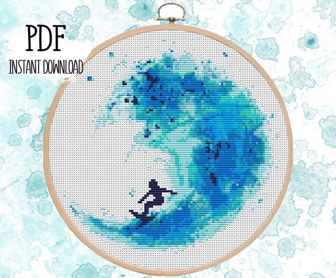 Surfer on Wave. Cross Stitch Pattern. PDF #44 - Etsy