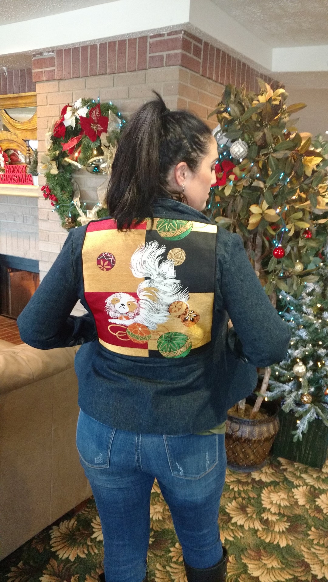 Jean Jacket With Japanese Obi Panel - Etsy