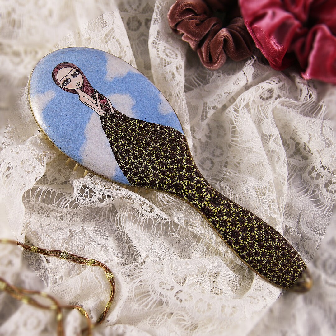 Wooden Hair Brush. Personalized. Flowers, Original Drawing, Decoupage ...