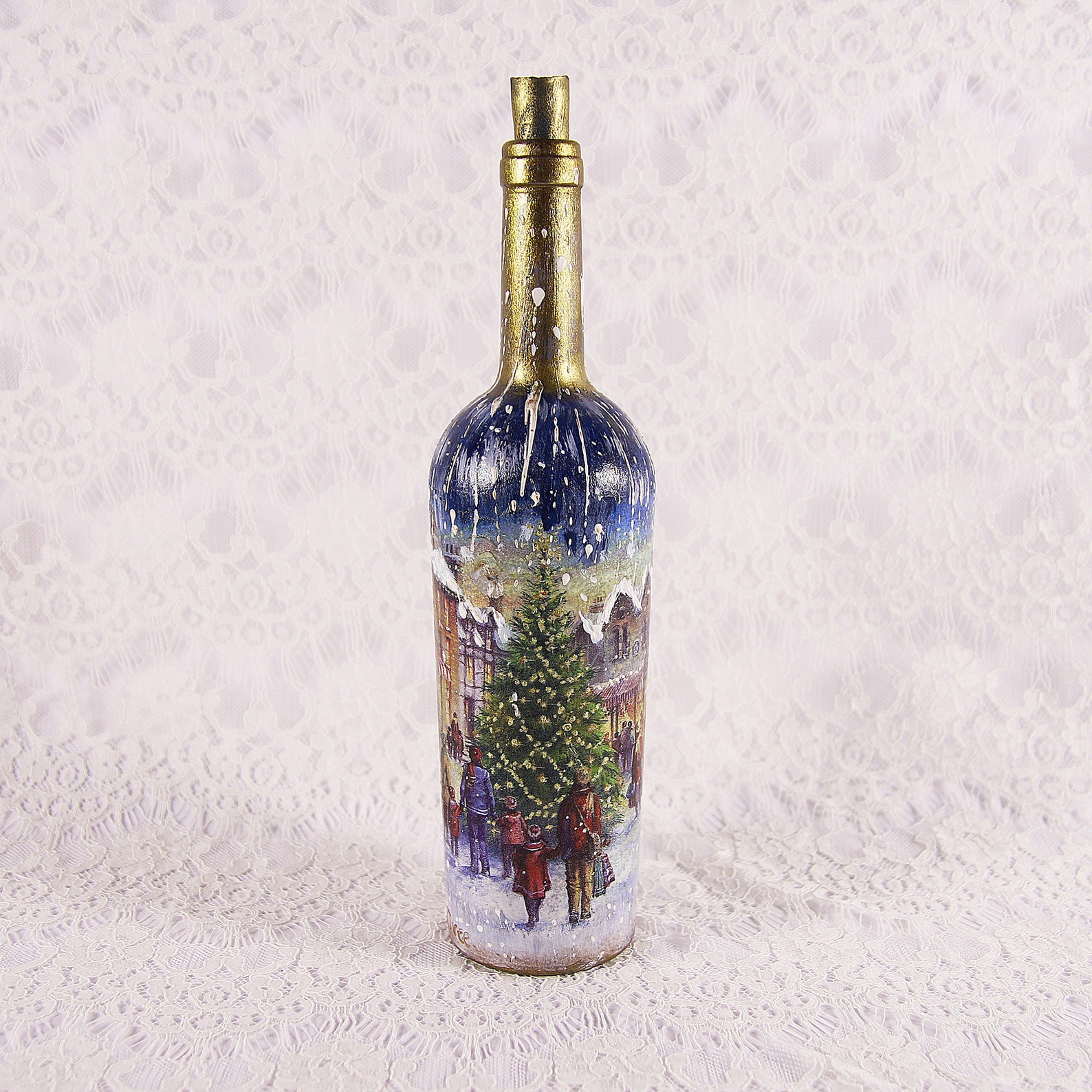 Christmas Decorative Bottle, Christmas Decorations, Decoupage Bottle ...
