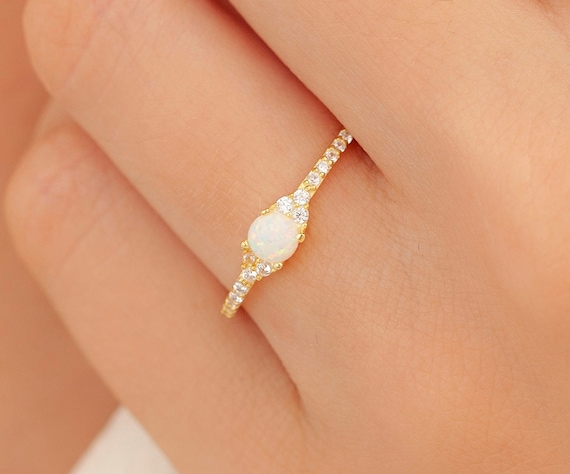 14k Solid Gold Opal Ring White Opal Gold Ring Gold Opal - Etsy