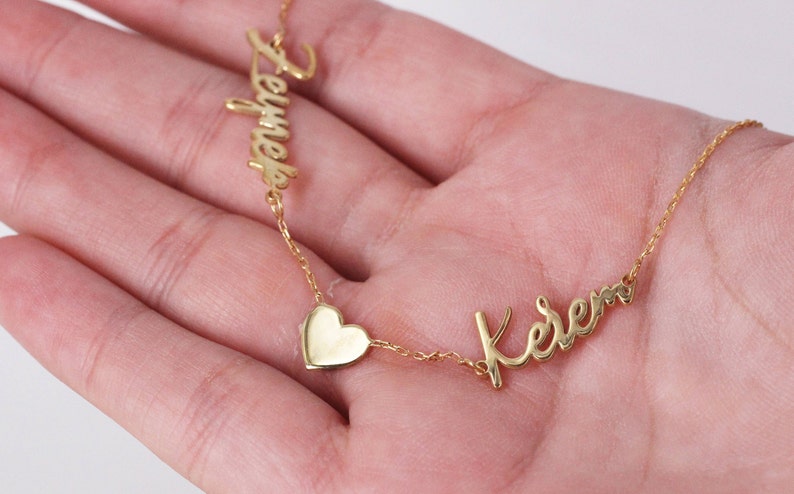 Two Name Necklace Two Name Necklace With Heart Personalized - Etsy