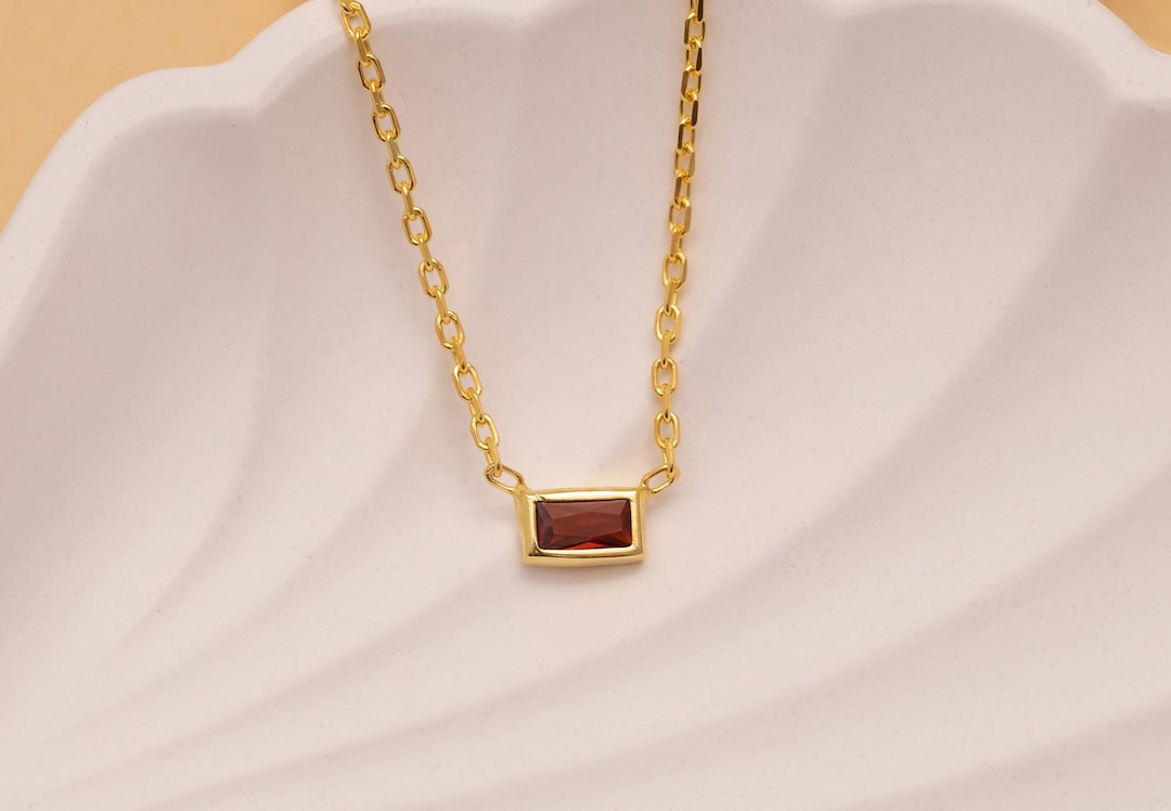 14K Gold Garnet Necklace, Natural Garnet Gold Necklace, Garnet Pendant ...