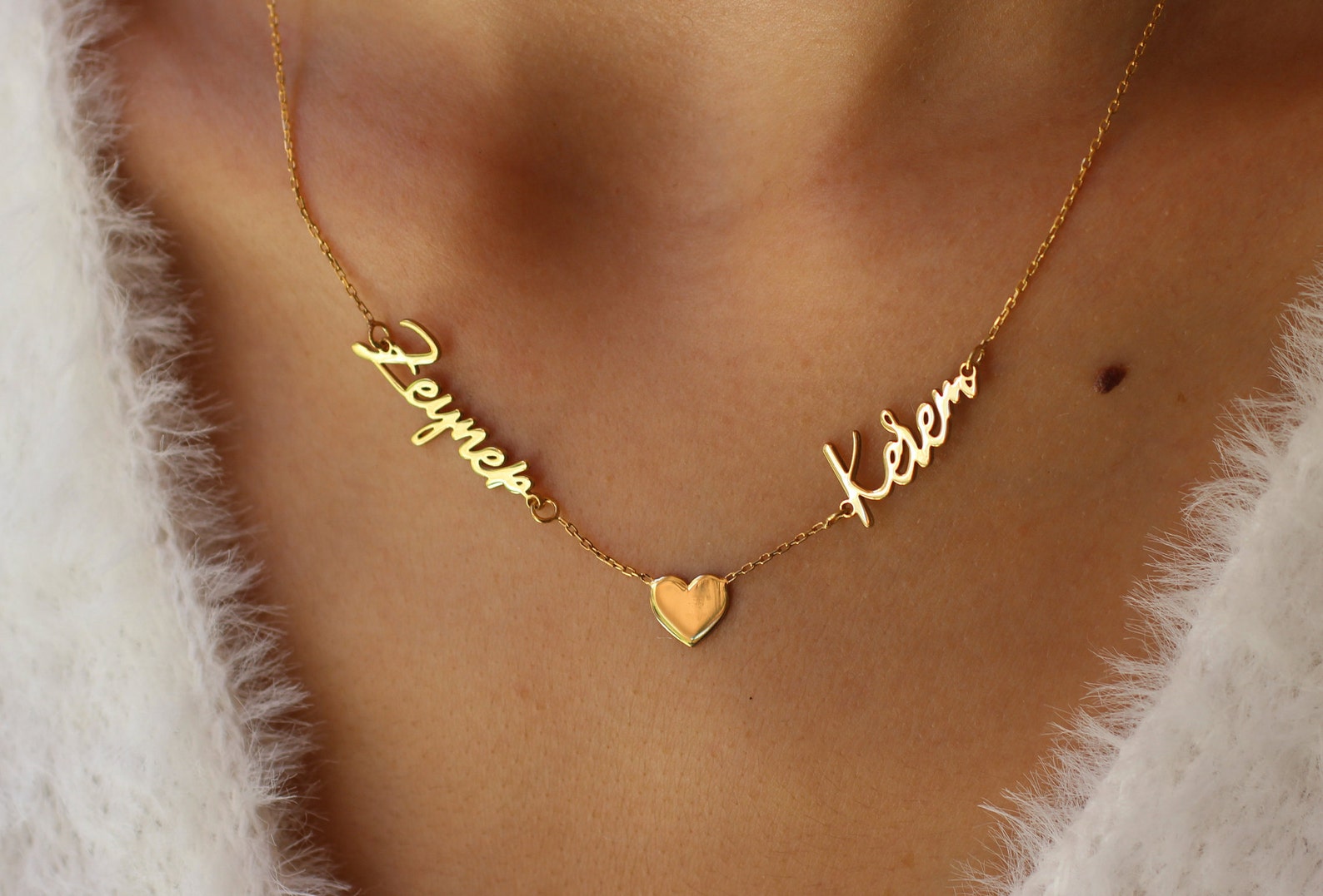 Two Name Necklace Two Name Necklace With Heart Personalized | Etsy