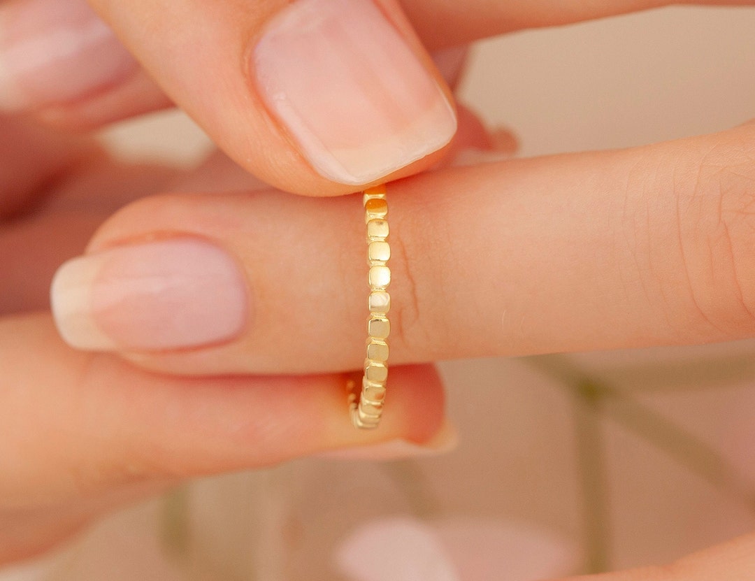 14k Solid Gold Minimalist Ring, Gold Dot Ring, Stackable Ring, Gold ...