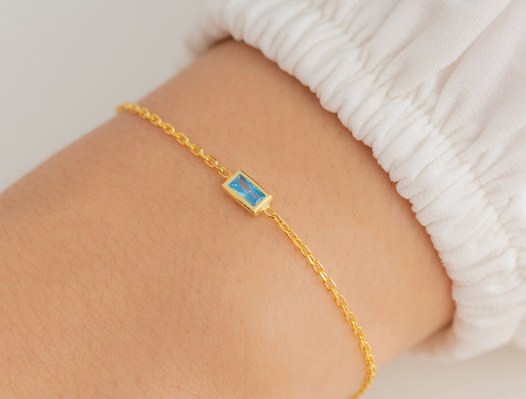 14k Solid Gold Birthstone Bracelet for Mom, Gold Birthstone Bracelet ...