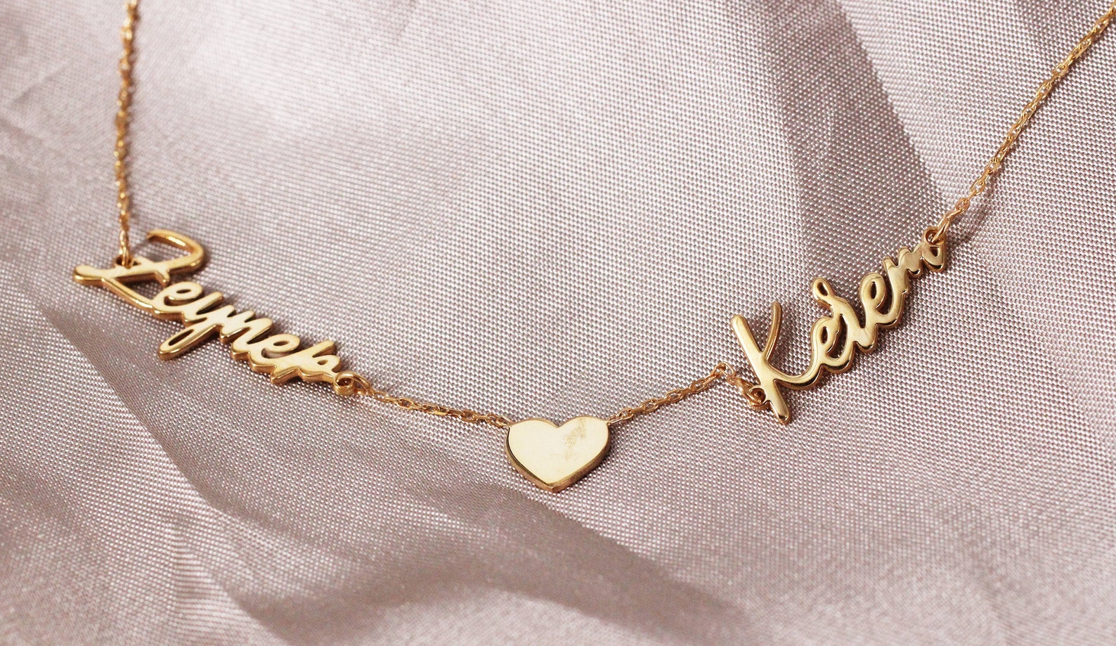 Two Name Necklace Two Name Necklace With Heart Personalized - Etsy