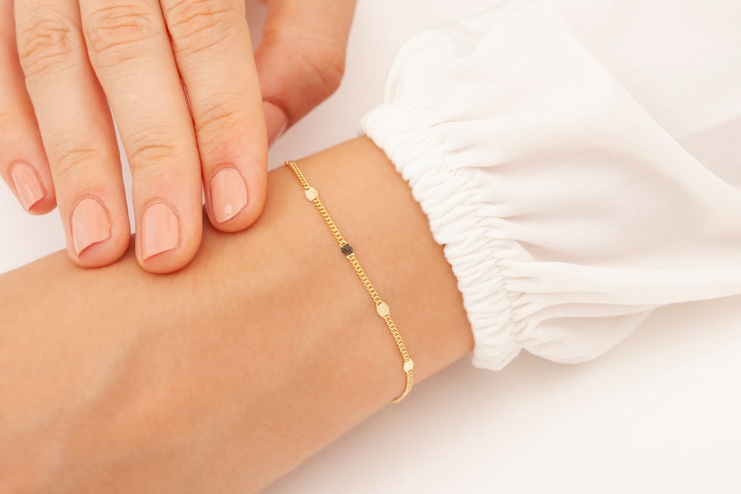 Dainty Gold Chain Bracelet, 14K Gold Curb Chain Bracelet, Dainty ...