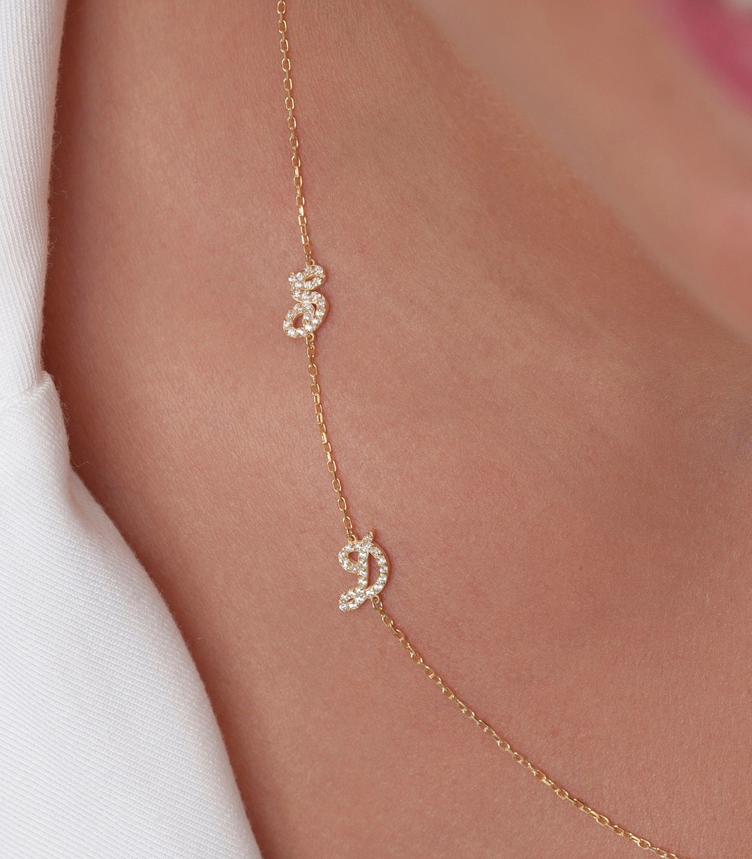 14k Solid Gold Letter Necklace, Diamond Initial Letter Necklace, Pave ...
