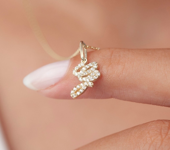 Diamond Letter Necklace Pave Letter Necklace 14k Solid Gold - Etsy