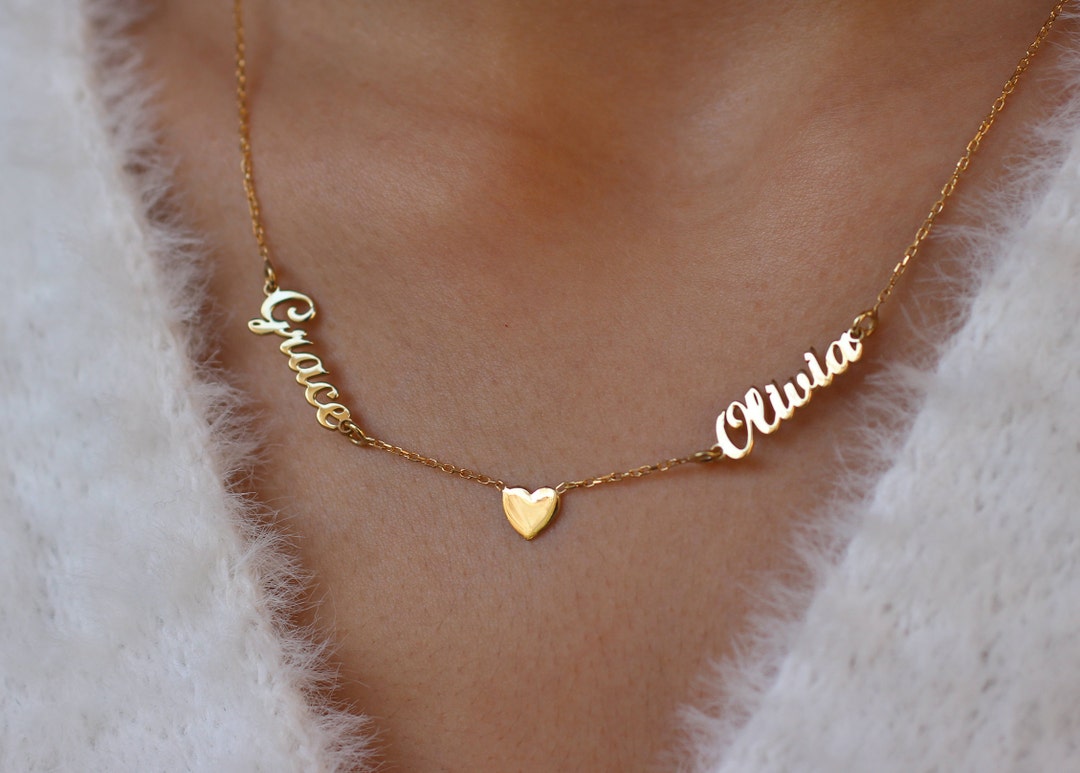 Two Name Necklace Two Name Necklace With Heart Personalized - Etsy