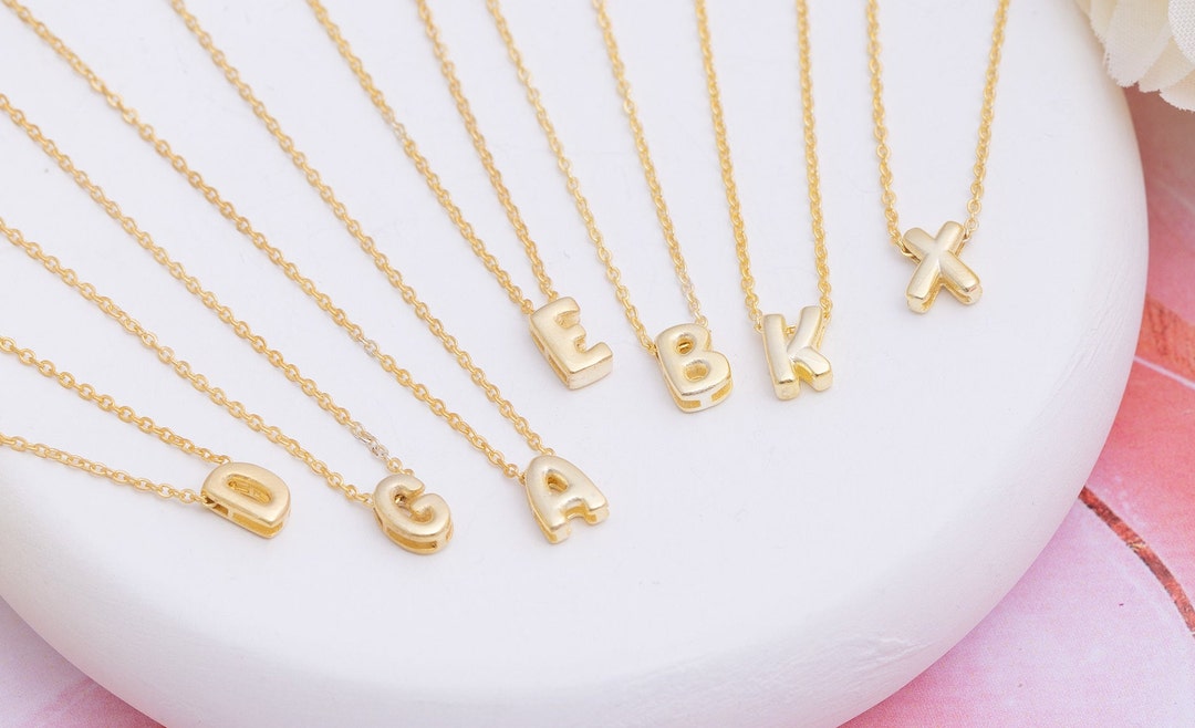 14k Solid Gold Initial Necklace, Letter Necklace, Gold Letter Necklace ...