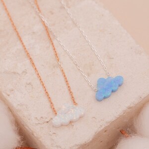 14k Solid Gold Cloud Necklace, 14k Opal Cloud Necklace, Cloud Pendant ...