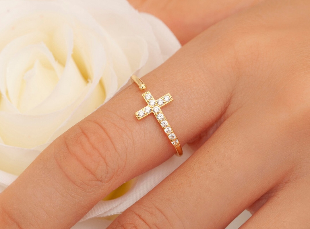 Cross Ring, Sideways Cross Ring, Dainty Ring, Stackable Ring, Gift for ...