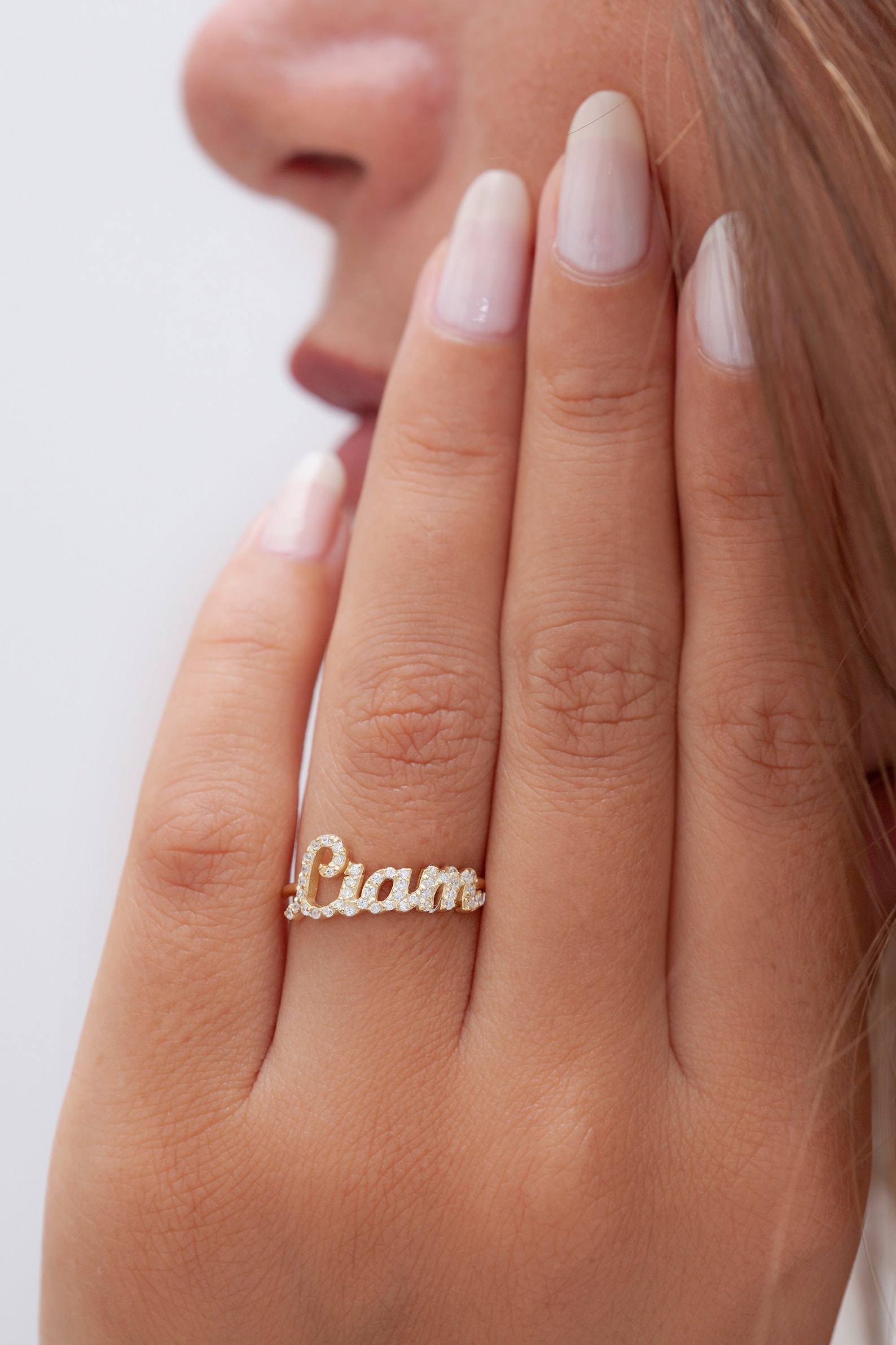 Diamond Name Ring, 14k Solid Gold Name Ring, Pave Name Ring, Gift for ...
