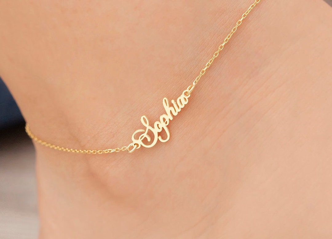 14k Solid Gold Name Anklet, Personalized Anklet , Custom Name Anklet ...