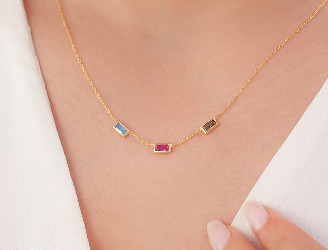 Family Birthstone Necklace, 14k Gold Birthstone Necklace, Personalized ...