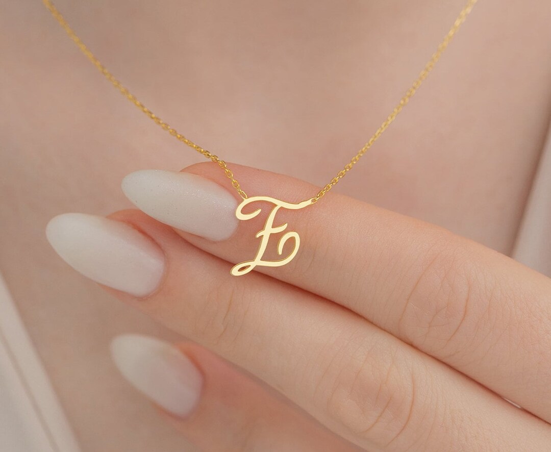 14k Solid Gold Initial Letter Necklace, Gold Letter Necklace, Initial ...