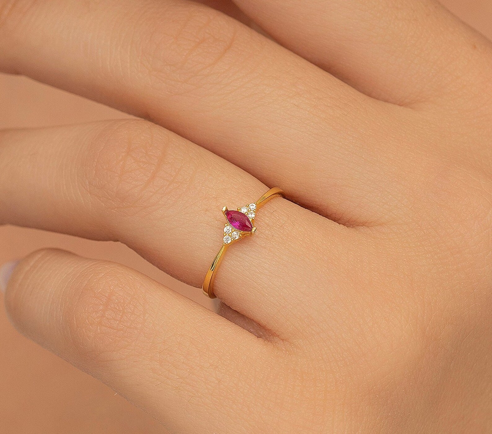 Ruby Ring, Minimalist Ruby Ring, Gold Marquise Ring, Personalized Rings ...