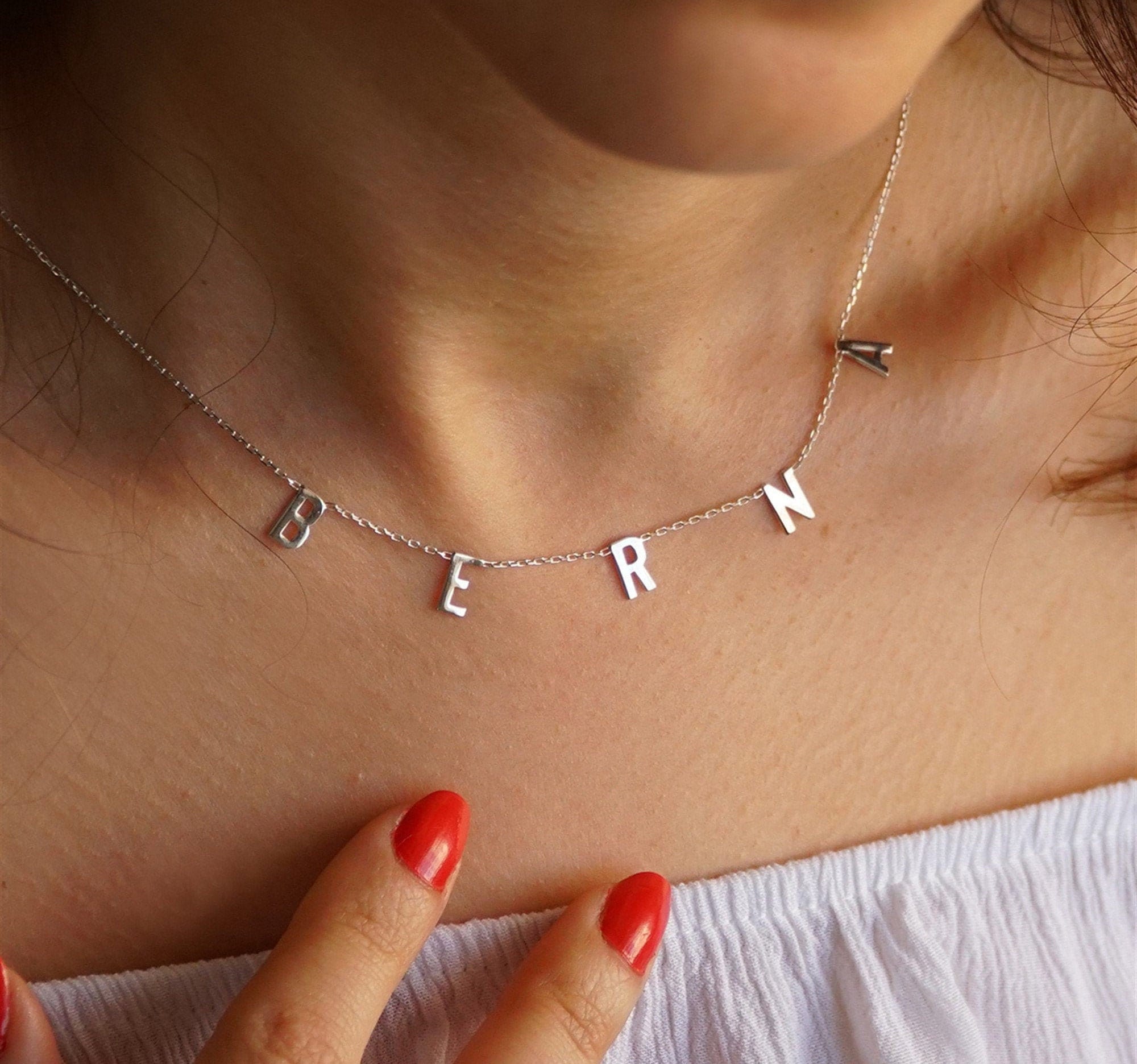 Name Necklace Sterling Silver 925 Letter Necklace Custom | Etsy