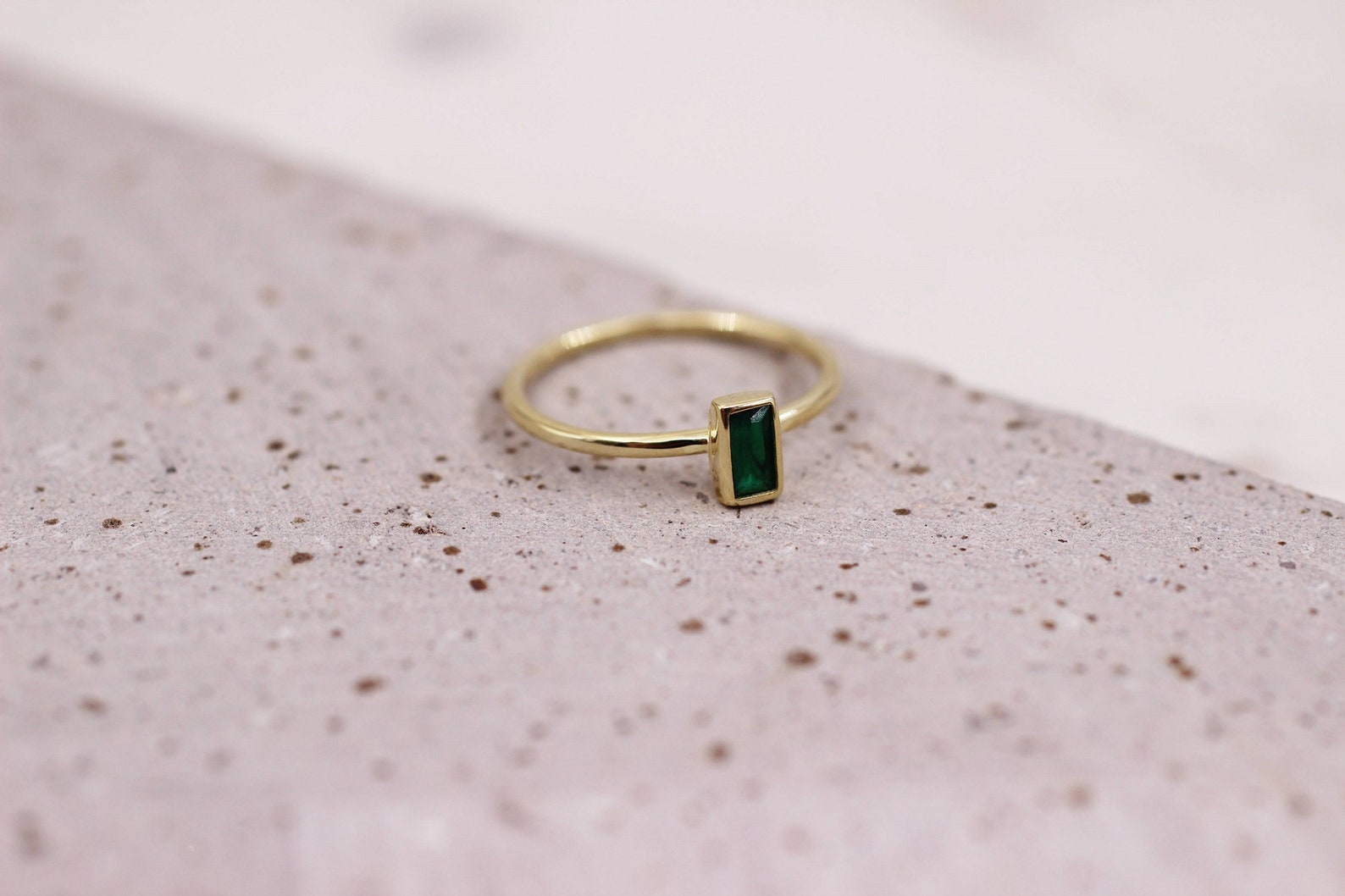 Emerald Dainty Baguette Stacking Ring Simple Emerald Ring - Etsy