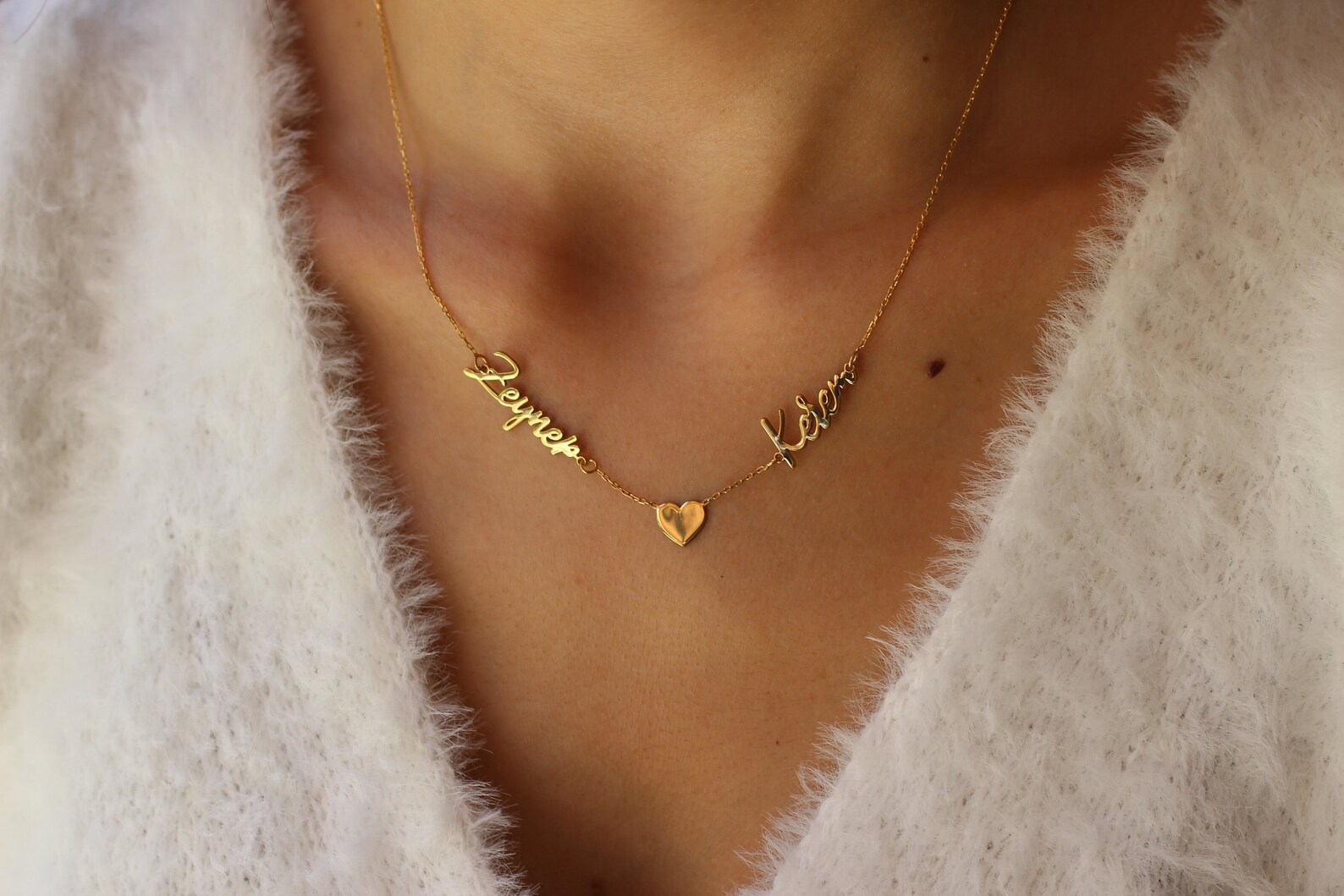 Two Name Necklace Two Name Necklace With Heart Personalized | Etsy