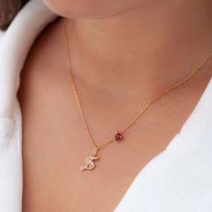Birthstone Letter Necklace, Birthstone Initial Necklace, Customized ...