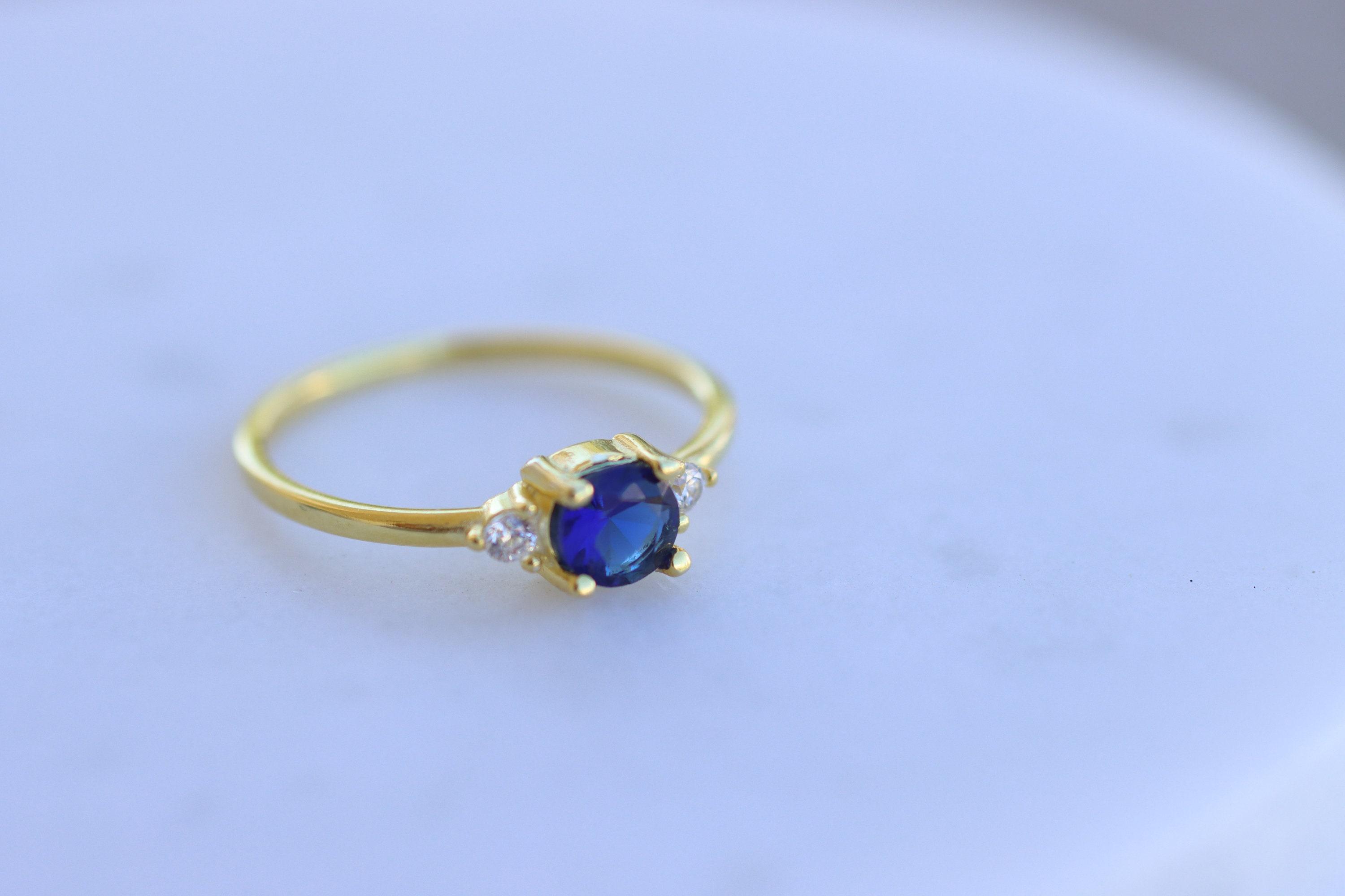 14k Solid Gold Sapphire Ring Sapphire Gold Ring Delicate - Etsy