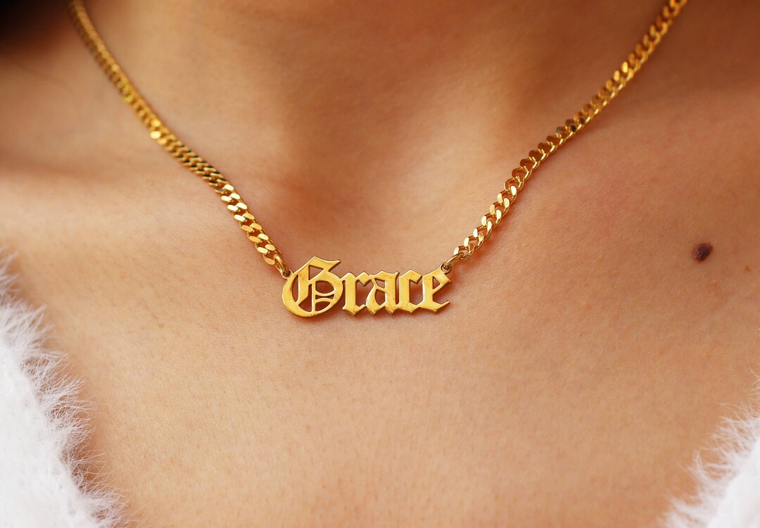 Gothic Name Necklace, Curb Chain Name Necklace, Babygirl Necklace ...