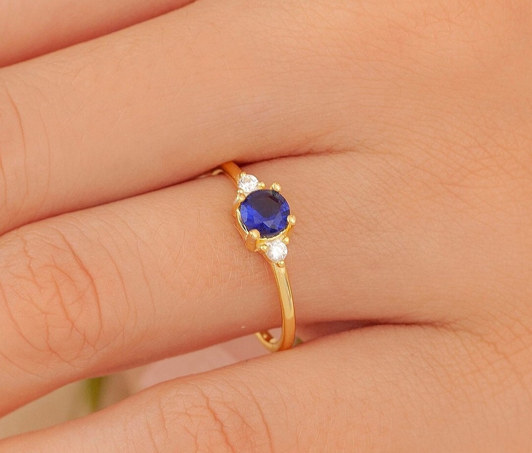 14k Solid Gold Sapphire Ring, Sapphire Gold Ring, Delicate Ring, Dainty ...
