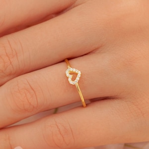 14K Solid Gold Heart Ring, Minimalist Ring, Simple Ring, Dainty Ring ...