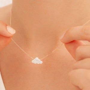 14k Solid Gold Cloud Necklace, 14k Opal Cloud Necklace, Cloud Pendant Necklace, Birthday Gift ...