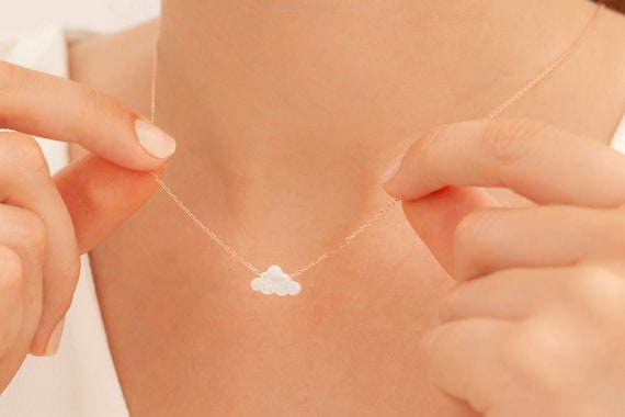 14k Solid Gold Cloud Necklace 14k Opal Cloud Necklace Cloud - Etsy