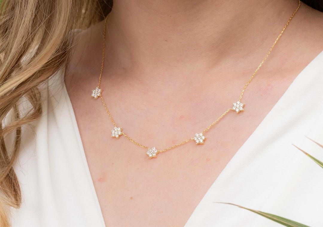 Daisy Necklace , Stacking Necklace , Diamond Flower Necklace , Delicate ...