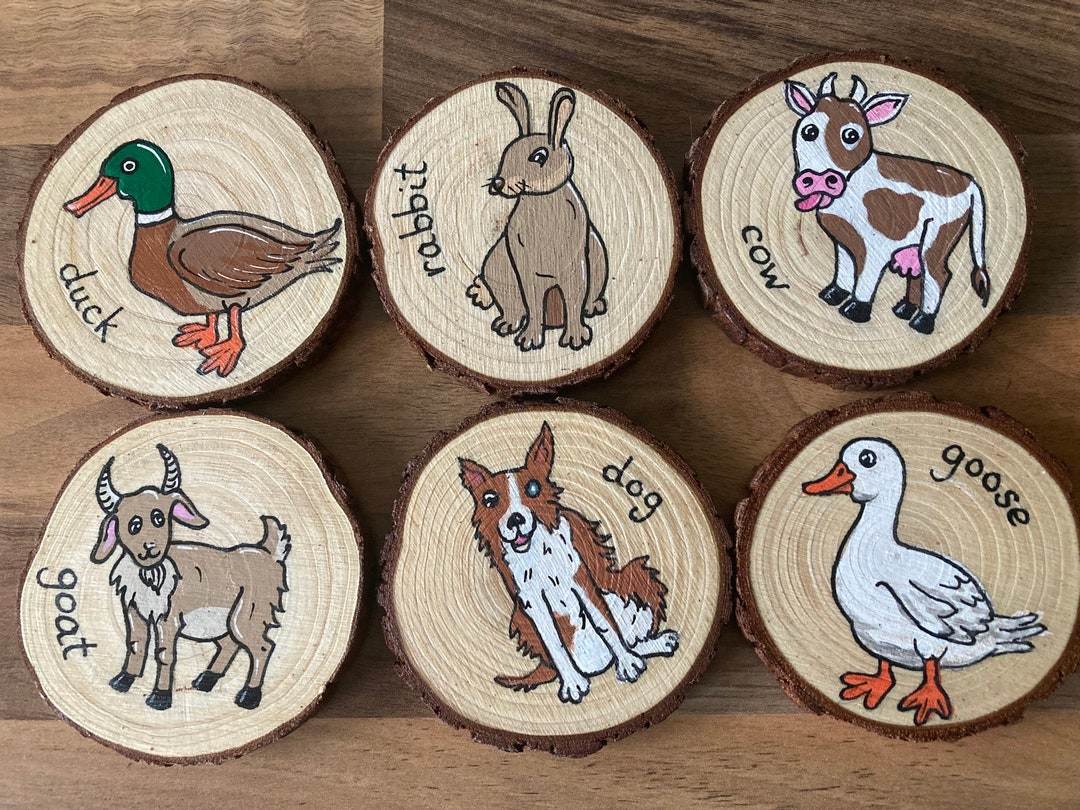 Farm Animals - Hand Painted Wooden Slices - Etsy