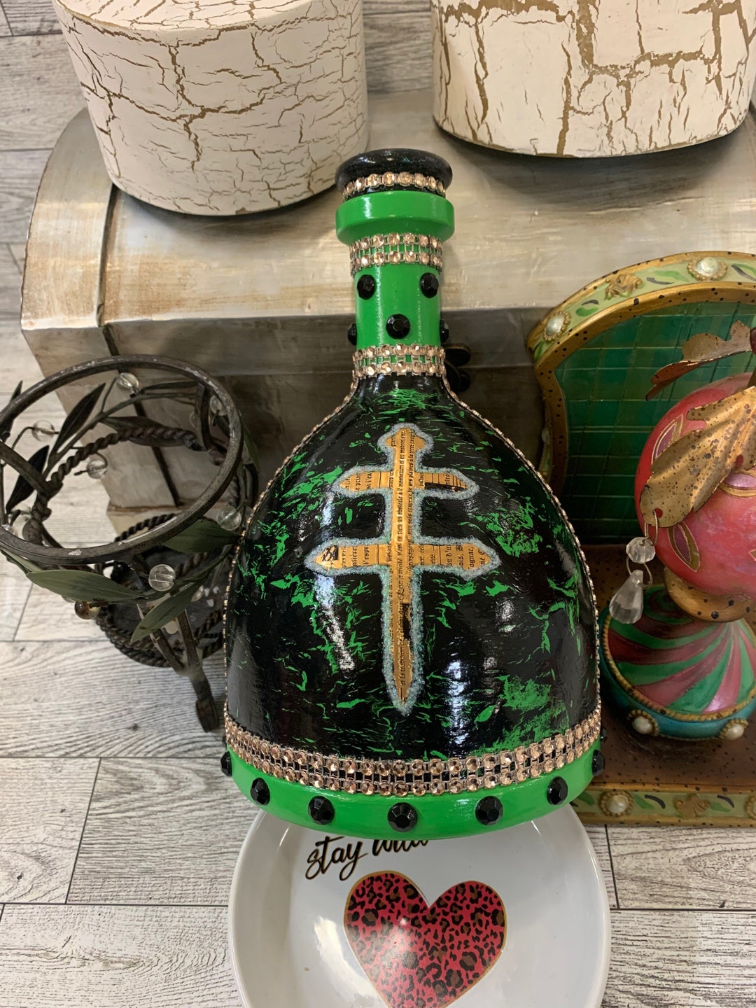 Crackled Hand Painted Dusse Bottle - Etsy