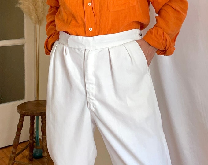 1980s Vintage Pleated Men Trousers Cotton Vintage White Pleated ...