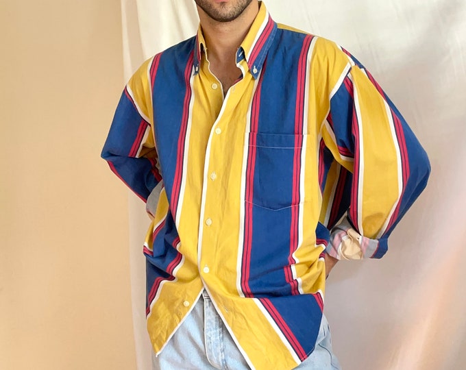 1990s Vintage Colorful Striped Shirt Men 90s Striped Shirt Unisex ...