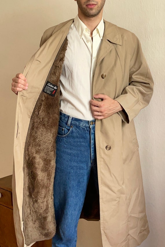1990s Vintage Beige Long Trench Coat | Size L Relaxed… - Gem