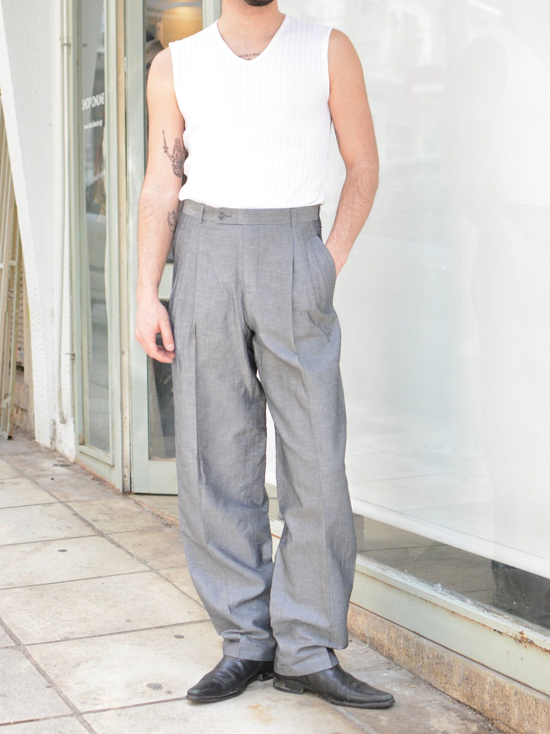 Vintage Pleated 80s Office Trousers / Unisex Men High Rise Suit ...