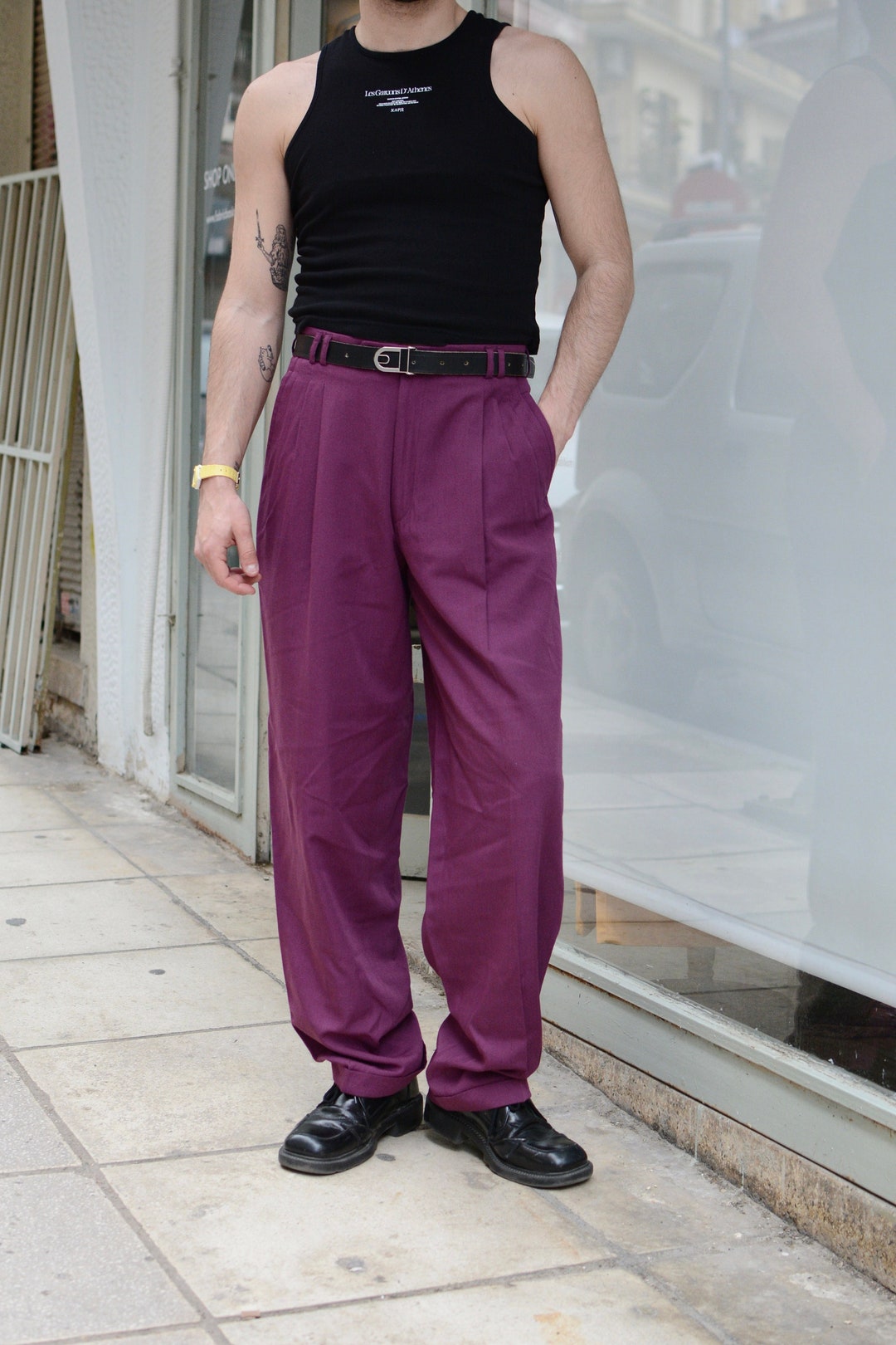 Vintage Pleated 80s Office Trousers / Unisex Men High Rise Suit ...