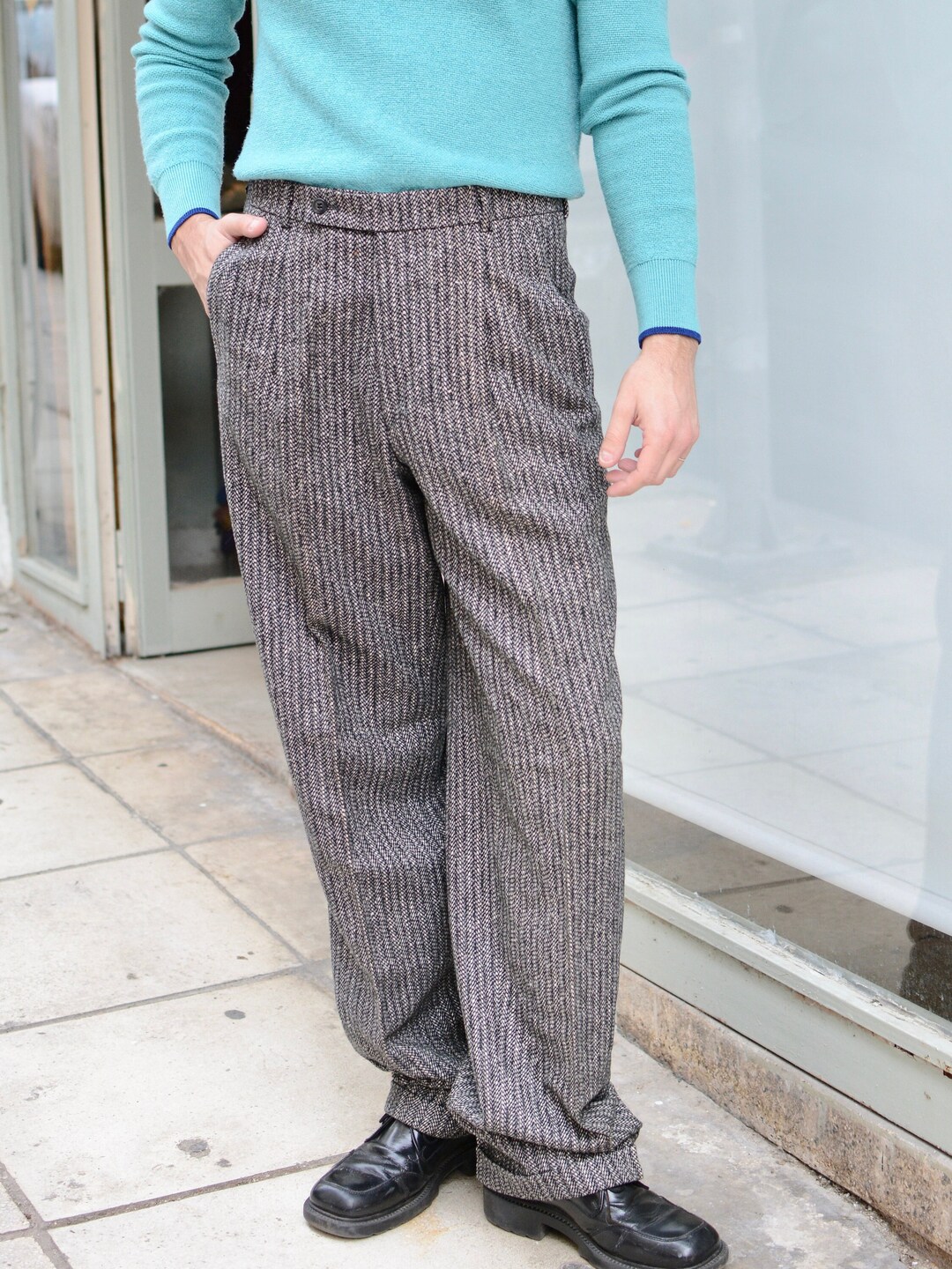 Vintage 80s Pleated Woolen Office Suit Trousers - Etsy