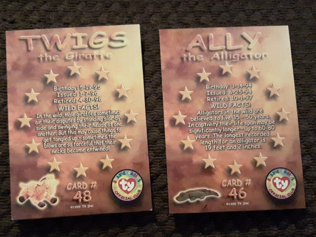 Collectible Ty Beanies Babies Cards "twigs & Ally" - Etsy