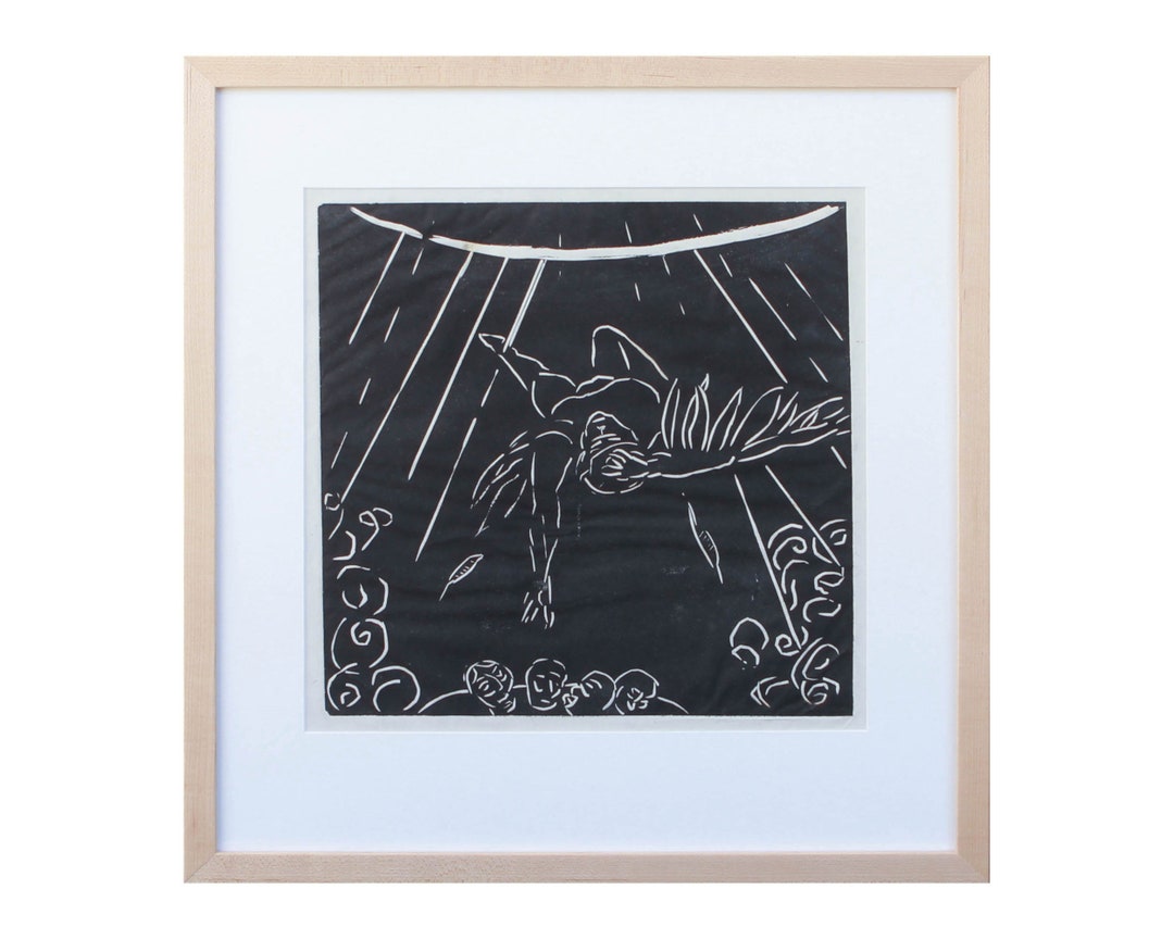 Linocut Print, One of A Kind, Custom Art, Black Ink, Wall Art, Wall ...