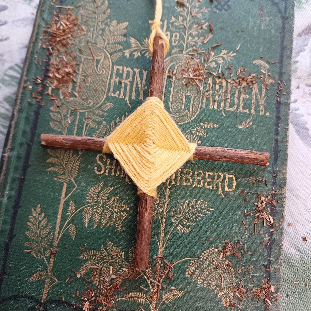 Golden St Johns Wort Wood Wand and Wood Cross Charm Set, Witches Wand ...