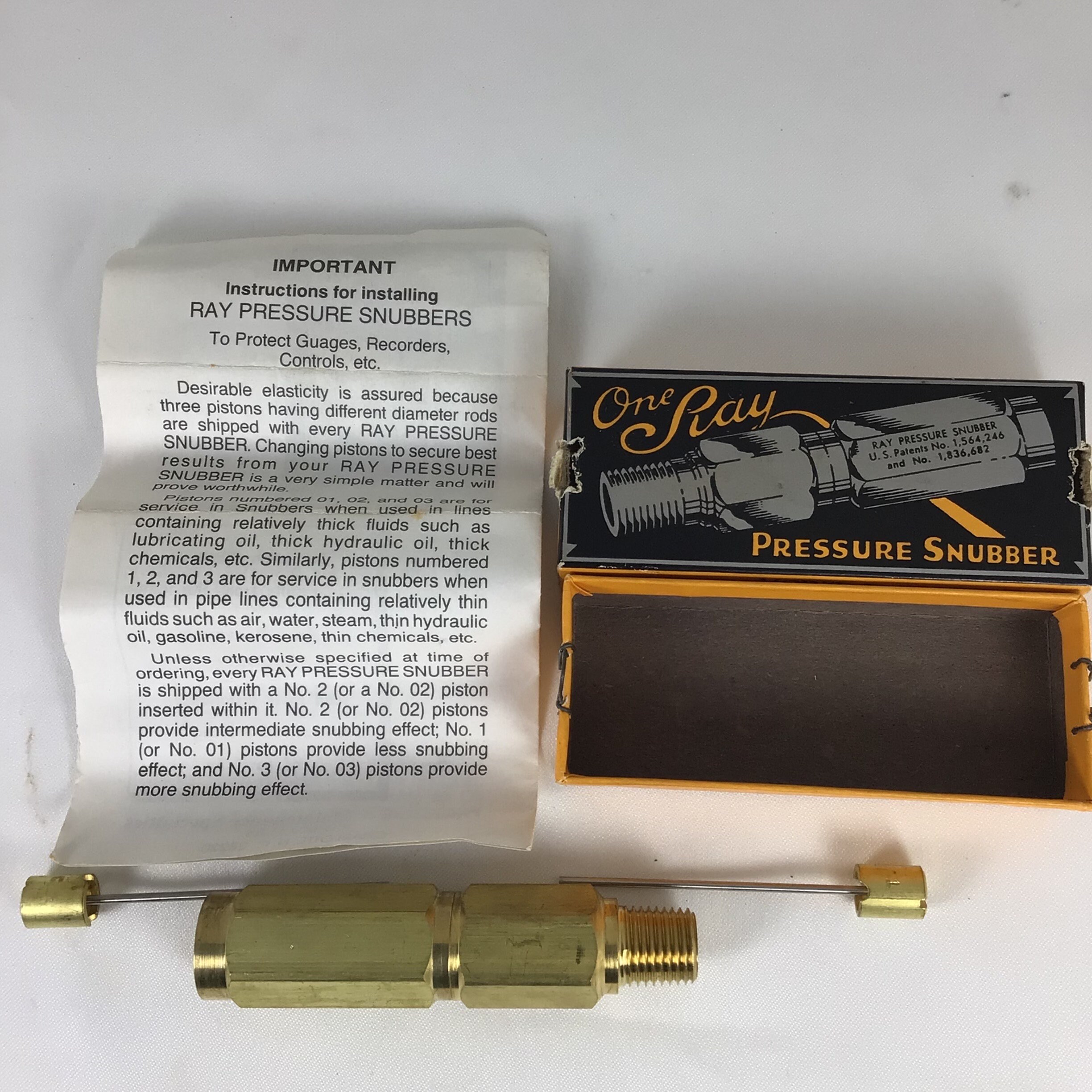 One Ray Model 1 Pressure Snubber Solid Brass 1/4” Pipe Thread With Two ...